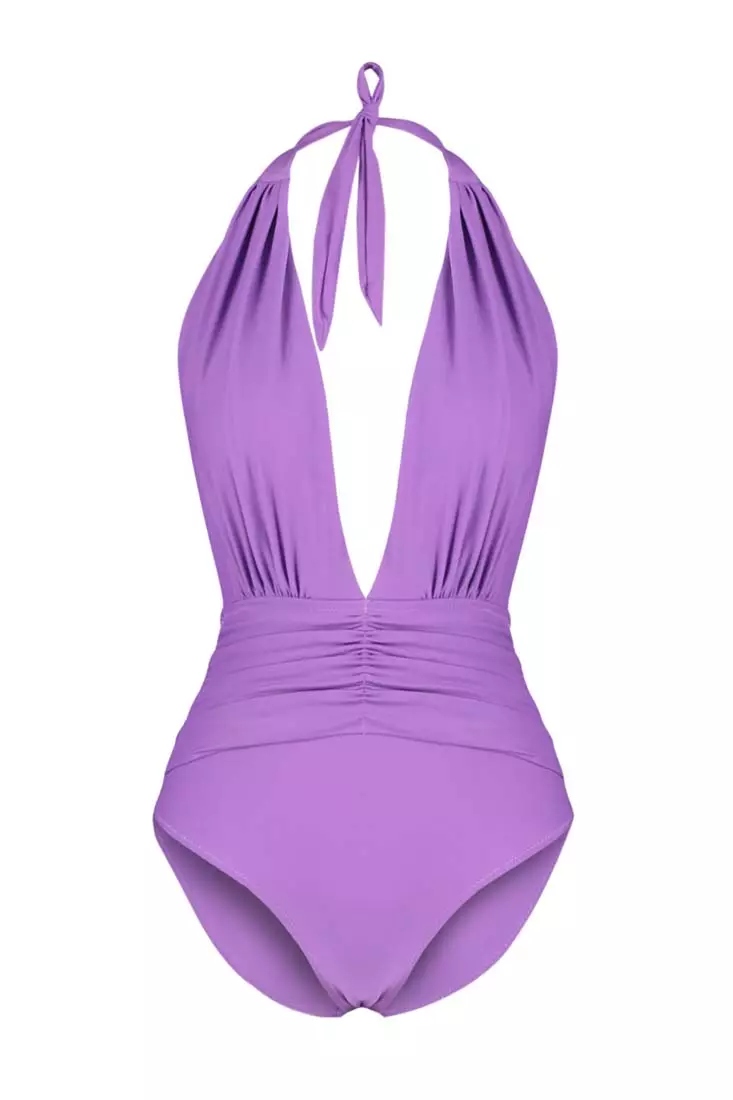Buy Trendyol Deep-necked Pleated Regular Leg Swimsuit 2025 Online | ZALORA
