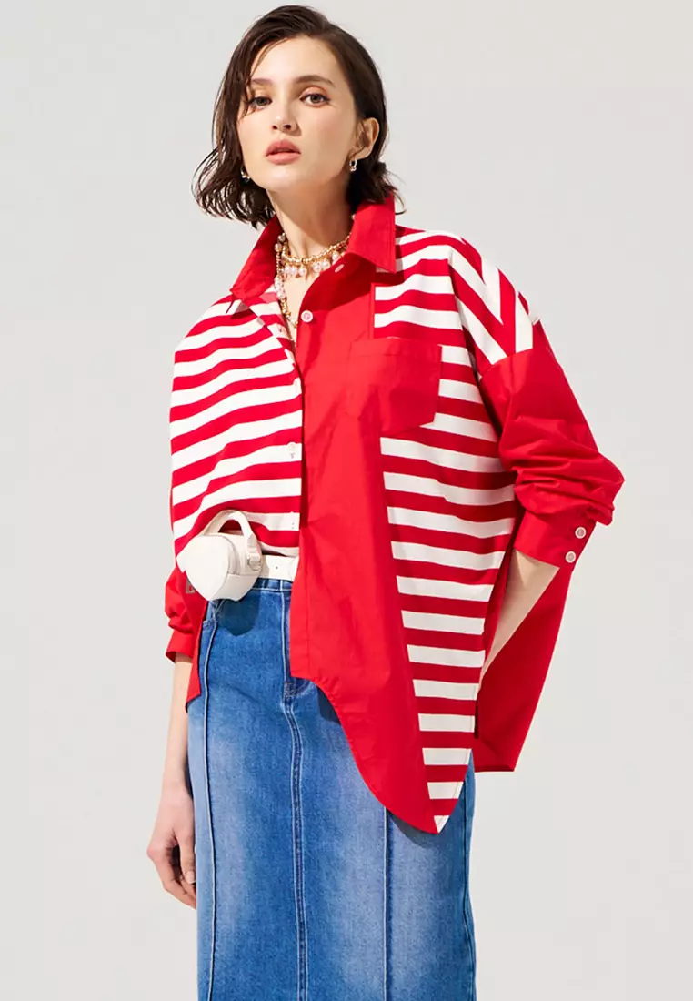 Buy Iroo Asymmetric Oversize Stripe Top 2025 Online Zalora