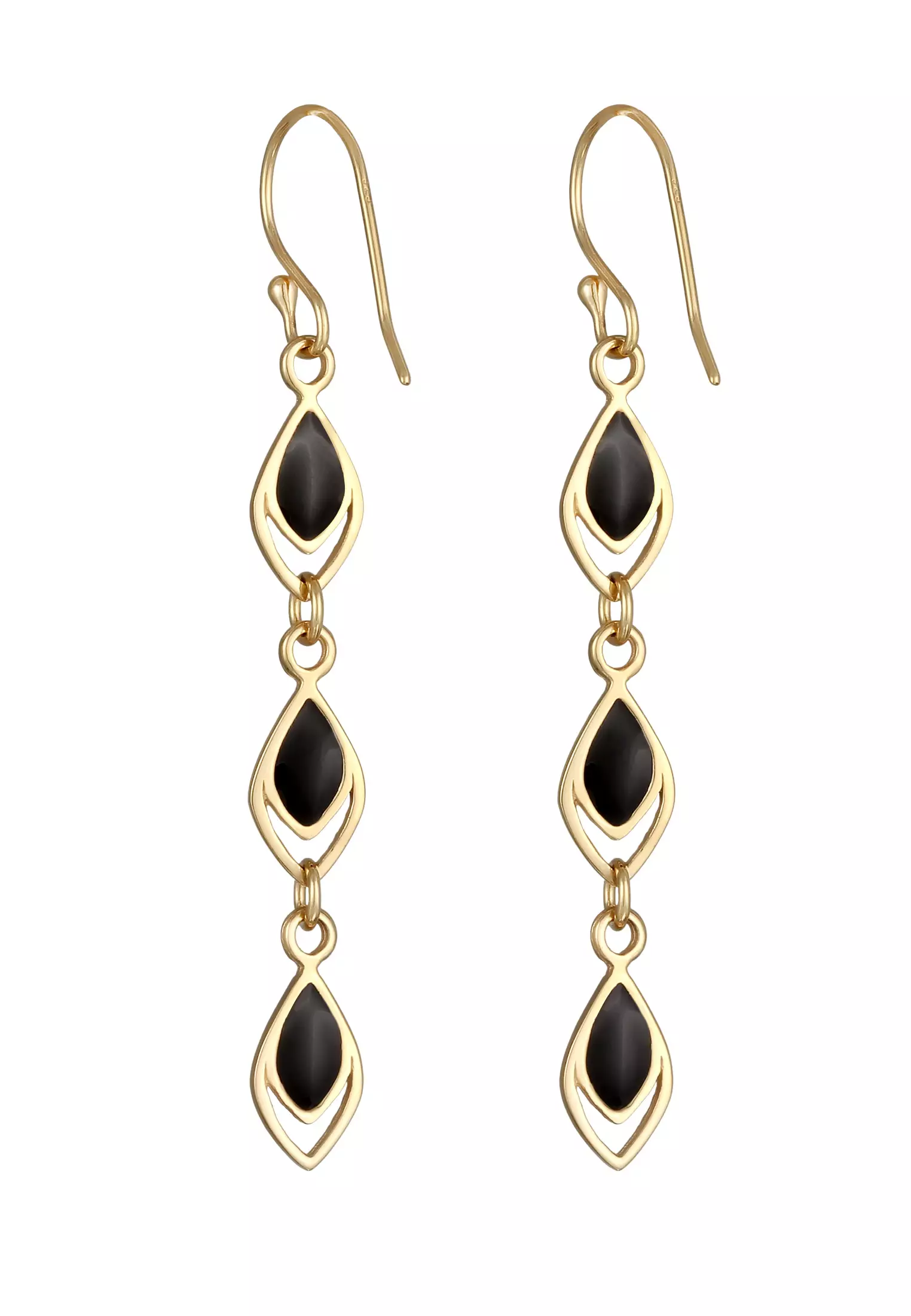 Buy ELLI GERMANY Black Enamel Feather Drop Earrings – Gold-Plated ...