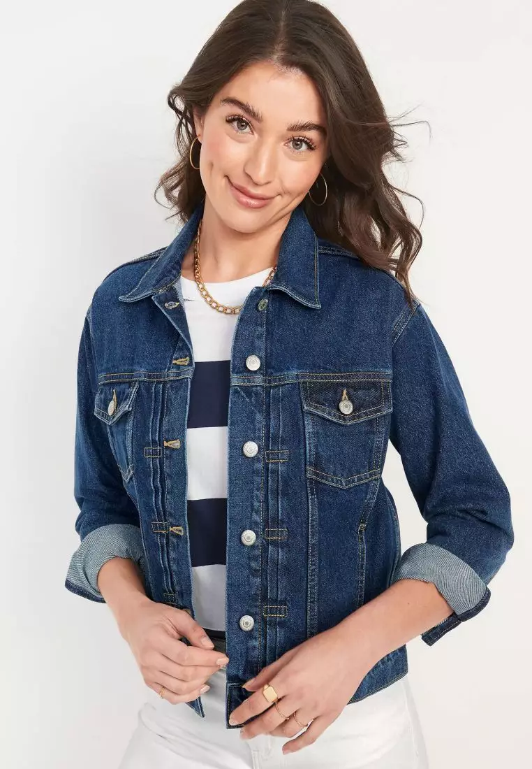 womens dark blue denim jacket