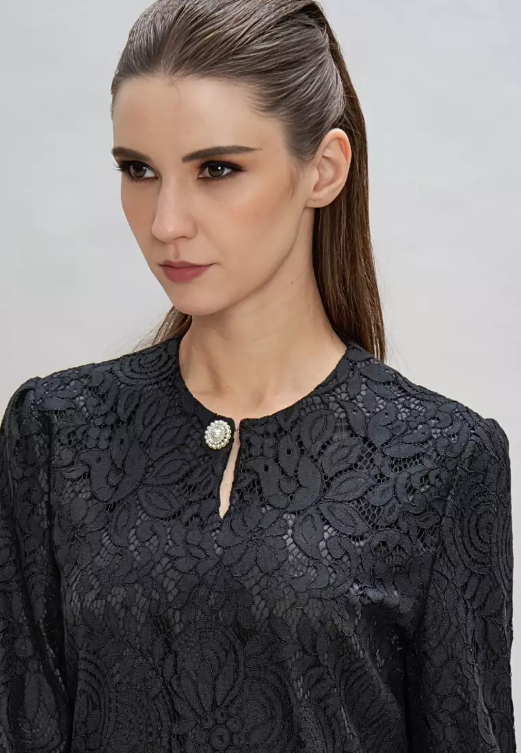 Buy Loveaisyah Black Lace Modern Baju Kurung with Checkered Embroidery ...