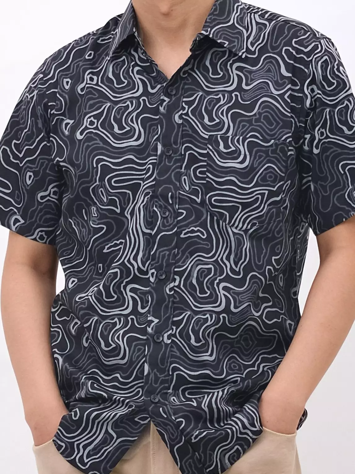 Jual Andre Michel Andre Michel Kemeja Lengan Pendek Abu Motif Abstrak ...