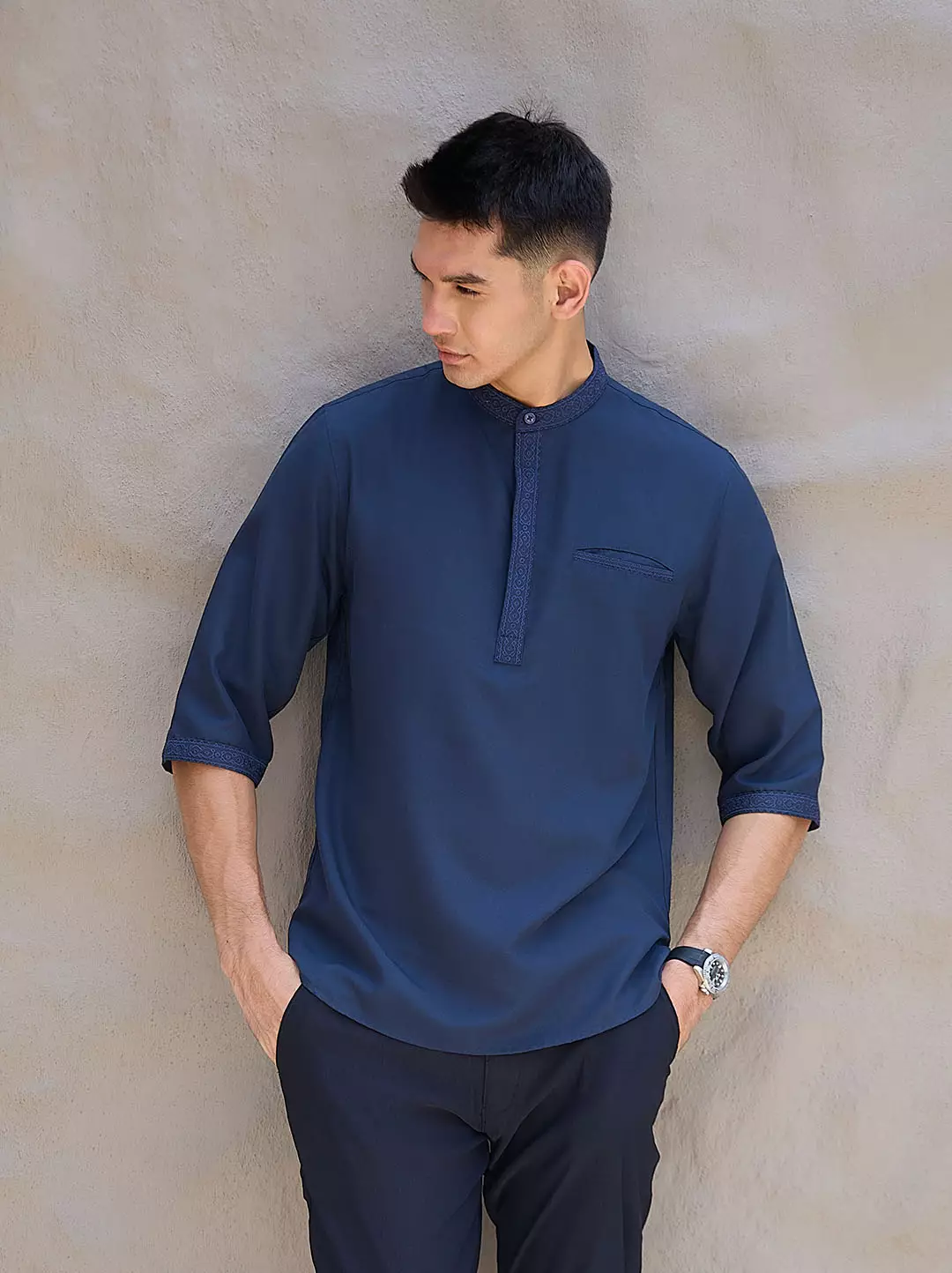 Jual Oxcon OXCON Kemeja koko Tangan 3/4 Bordir Hasbi Navy Original 2025 ...