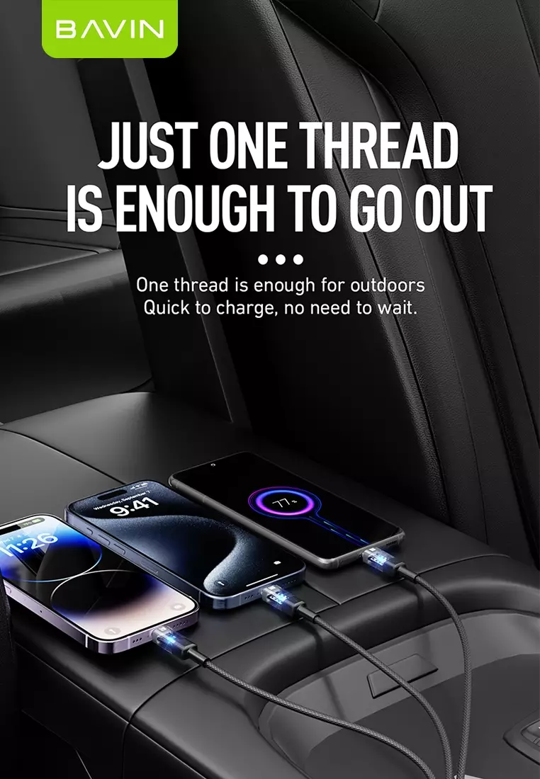 Buy BAVIN CB319 18W Fast Charging 3 IN 1 USB Charging Cable Cord Nylon ...