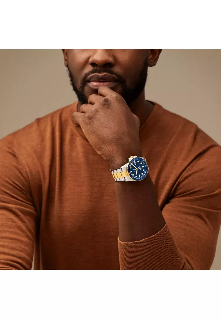 Fossil Fossil Blue Dive Three-Hand Date Two-Tone Stainless Steel Watch ...