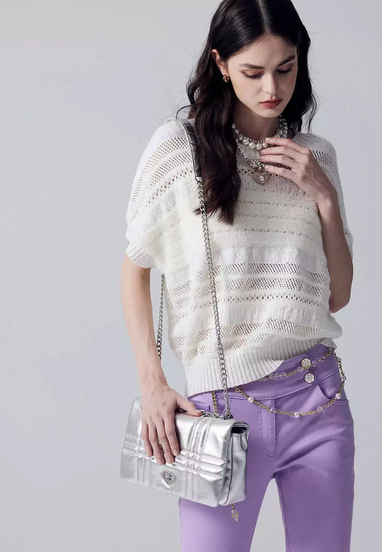 Buy iROO Short Sleeve Patchwork Stripe Knit Top 2025 Online | ZALORA