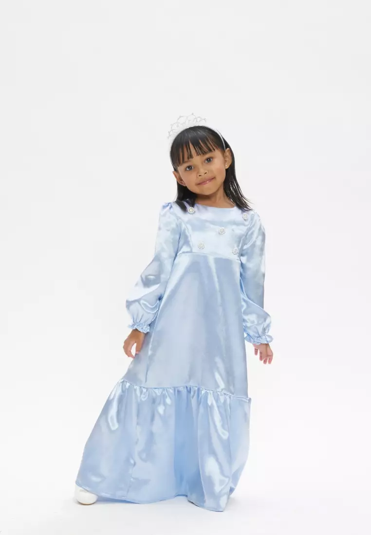 Buy Loveaisyah Girl Pearl Diamond beaded Silver Blue Dress Raya Baju ...