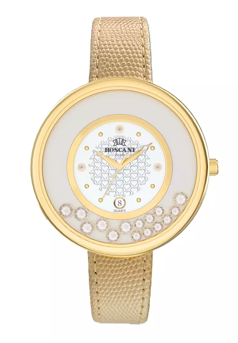 Buy Roscani Selina S E98S (Movable Gemstones) Gold White Leather Women ...