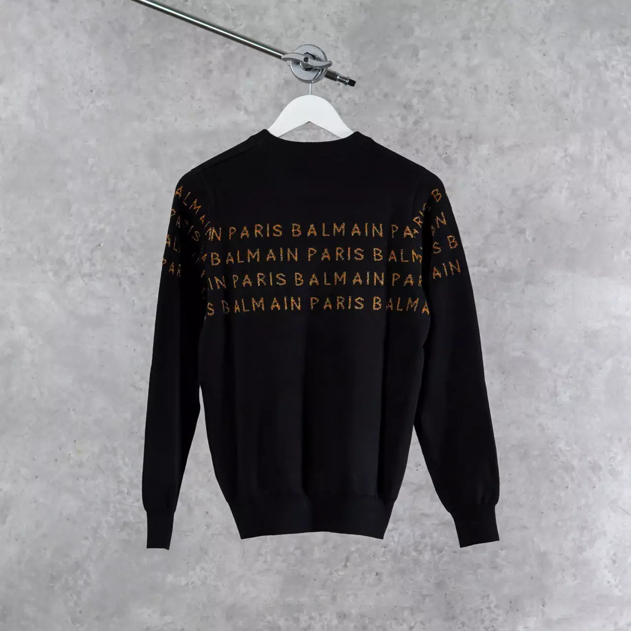 Jual Balmain Sweater BALMAIN ALL OVER CENTER TEXT BROWN BLACK KNIT ...