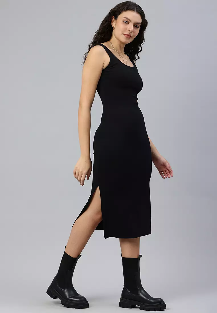 Buy London Rag Ribbed Knit Slit Tank Dress In Black 2025 Online | ZALORA