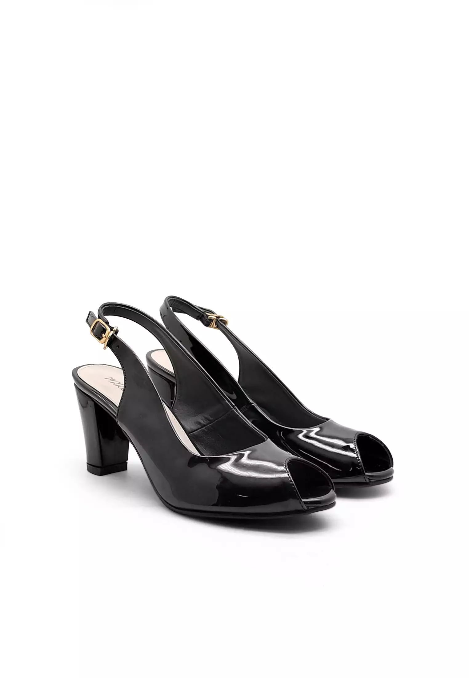 Jual Marelli Cicilia Sepatu Sandal Wanita Sling back block heels 7 cm - Black patent Original ...