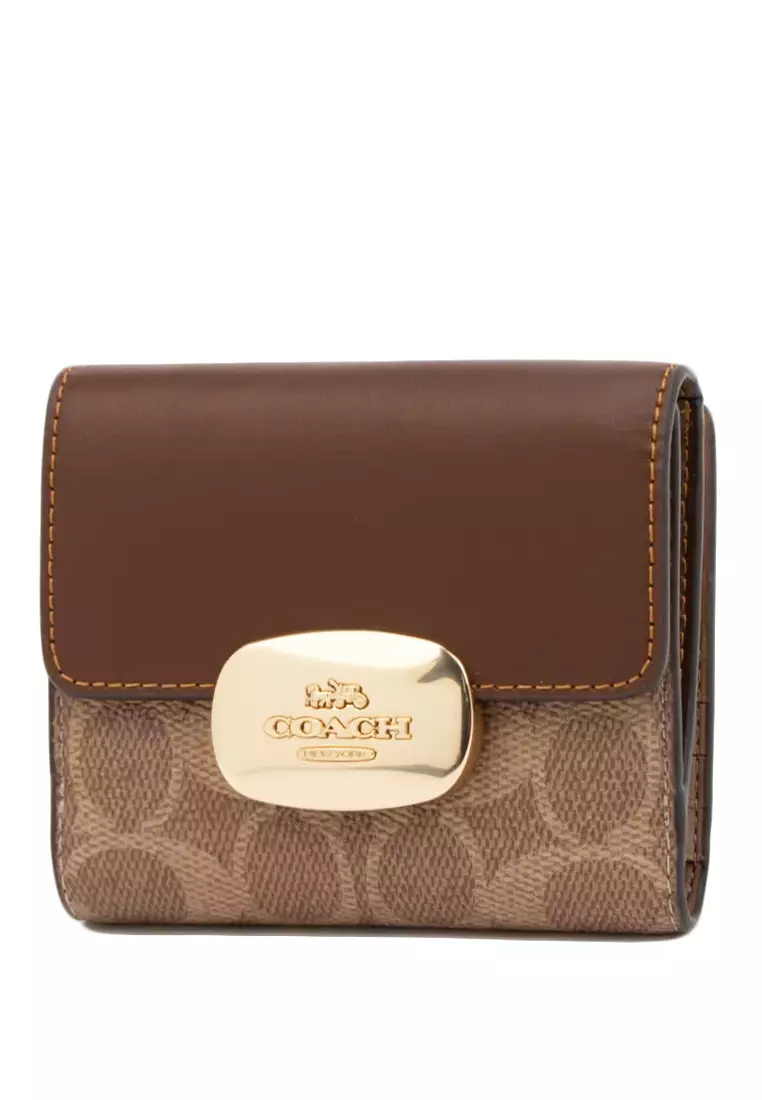 Buy COACH Eliza Small Wallet In Signature Canvas - Tan/Brown 2025 ...