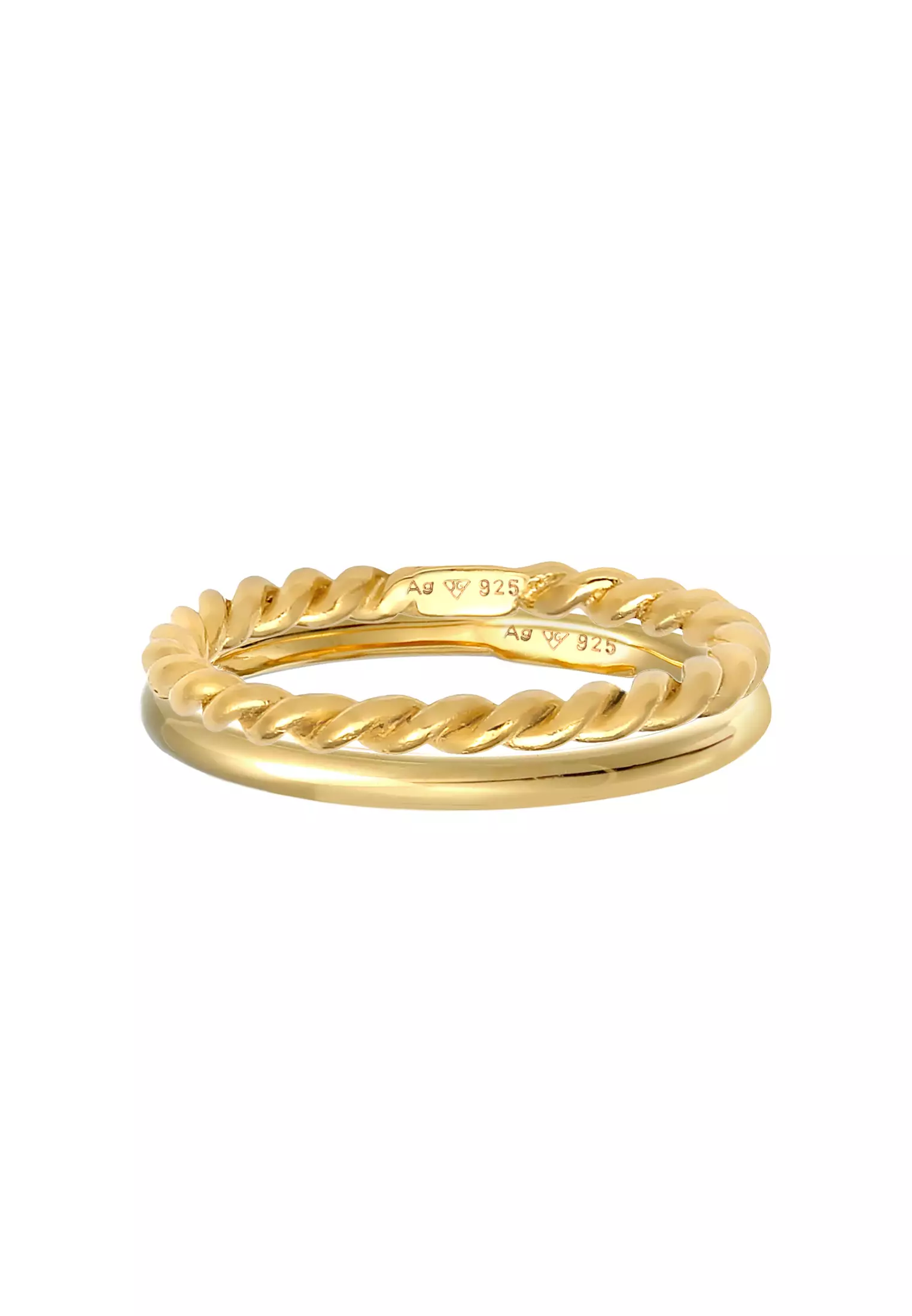 Buy ELLI GERMANY Plain and Twisted Ring Duo – Gold-Plated Silver 2026 ...