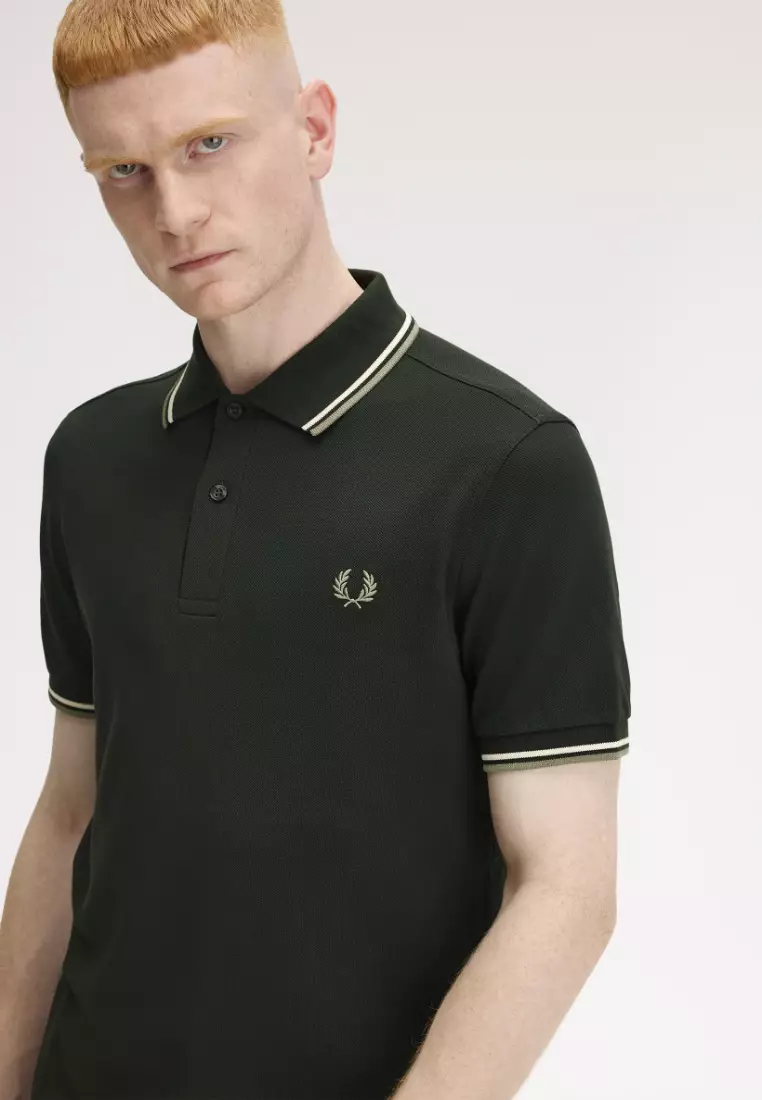 Buy Fred Perry Fred Perry M3600 Twin Tipped Fred Perry Shirt (Night Green / Light Ecru / Olive ...