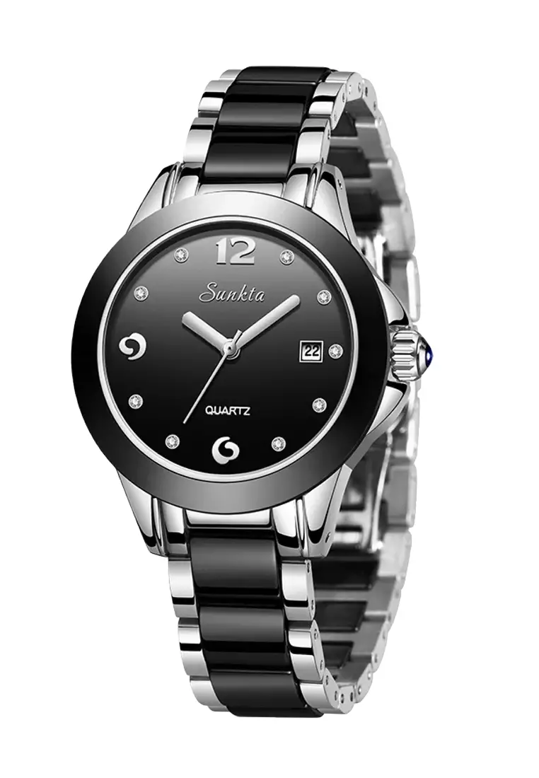 Buy LIGE SUNKTA Black Ceramic Ladies Quartz Watch, 33mm, Stainless ...