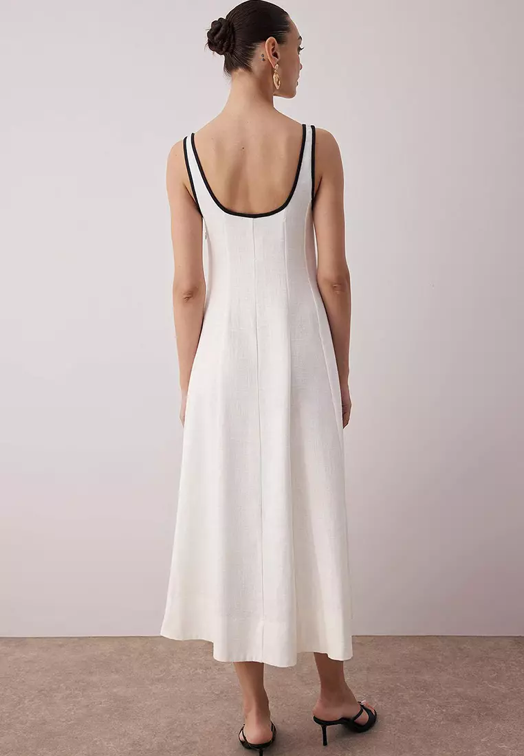 Buy Trendyol Linen Plain Midi Woven Dress Online | ZALORA Malaysia