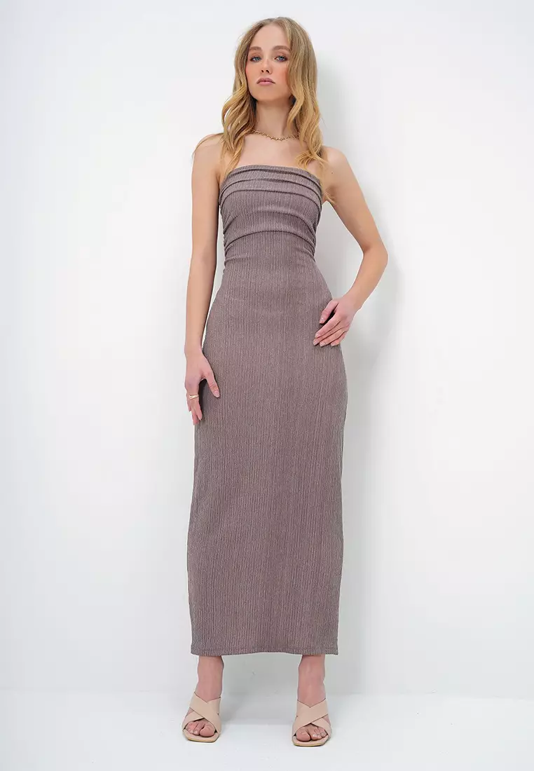 Buy Alacati Women's Mink Wrap-Around Fabric Side Shirred Summer ...