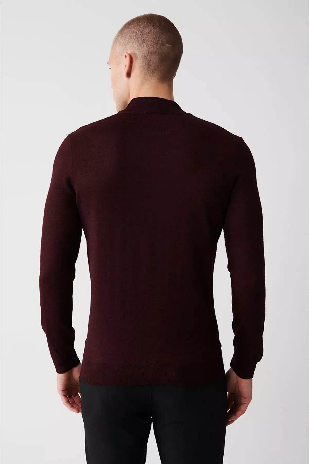 Avva Men's Burgundy Half Turtleneck Wool Blended Front Patterned ...