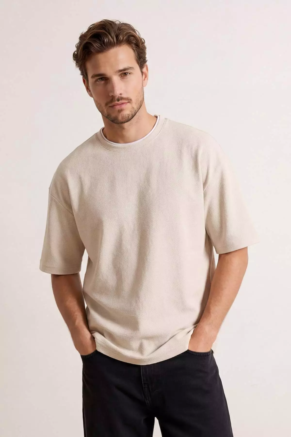Buy Trendyol Stone Oversized /Wide Cut Textured T-Shirt Tmnss26Ts00017 ...