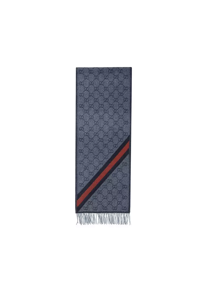 Buy Gucci GG Logo Wool Scarf in Blue 570603 3G200 2026 Online | ZALORA