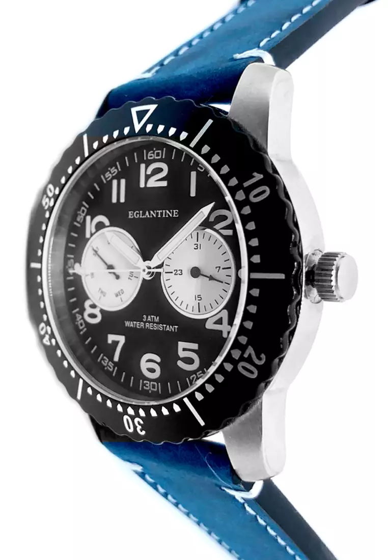 Buy EGLANTINE Terrenz Unisex Steel Quartz Watch Black Dial on Dark Blue ...