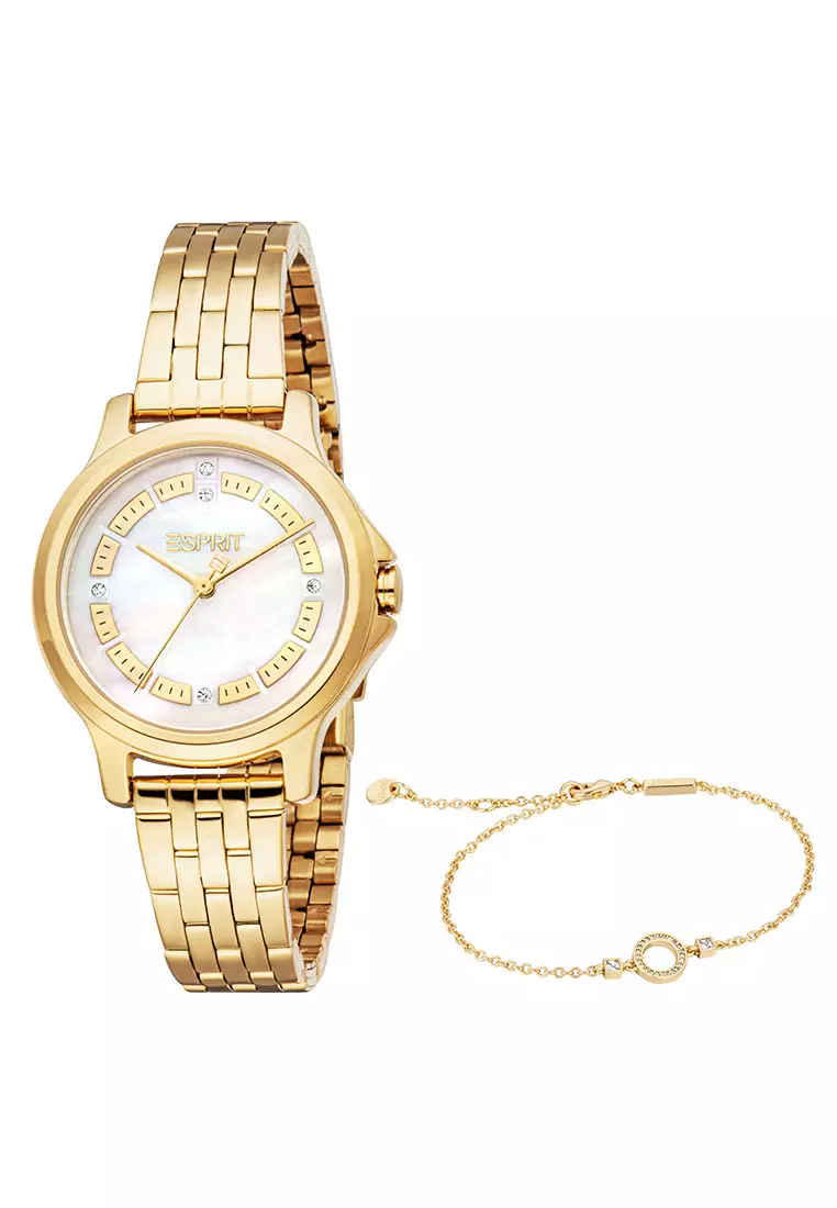 Buy ESPRIT Esprit Lumi Set Gold Stainless Steel Analog Quartz Watch For ...