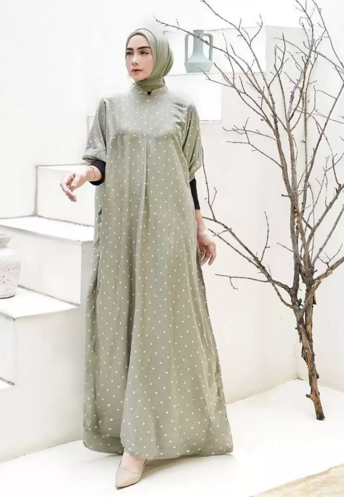 Jual Elegant Batik Volka Sage Gamis | Kaftan Modern Premium MYA ...