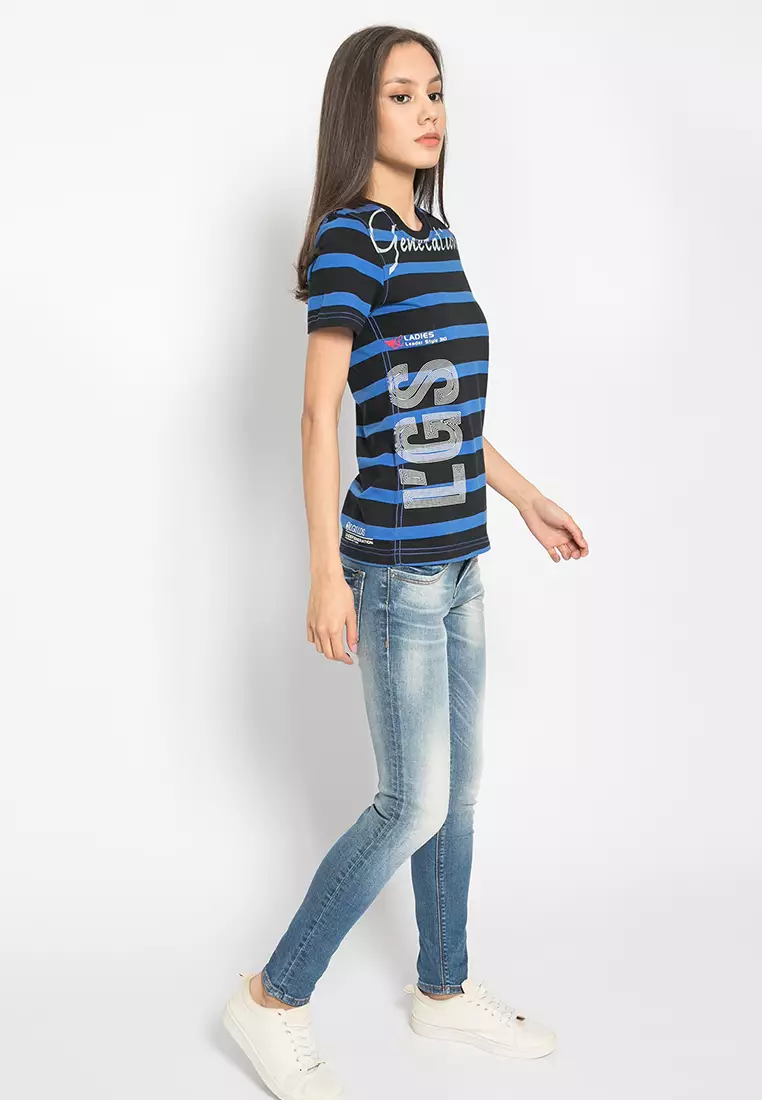 Jual LGS LGS - Kaos Casual Wanita - Salur Hitam/Biru - LLTS.520.T726M ...