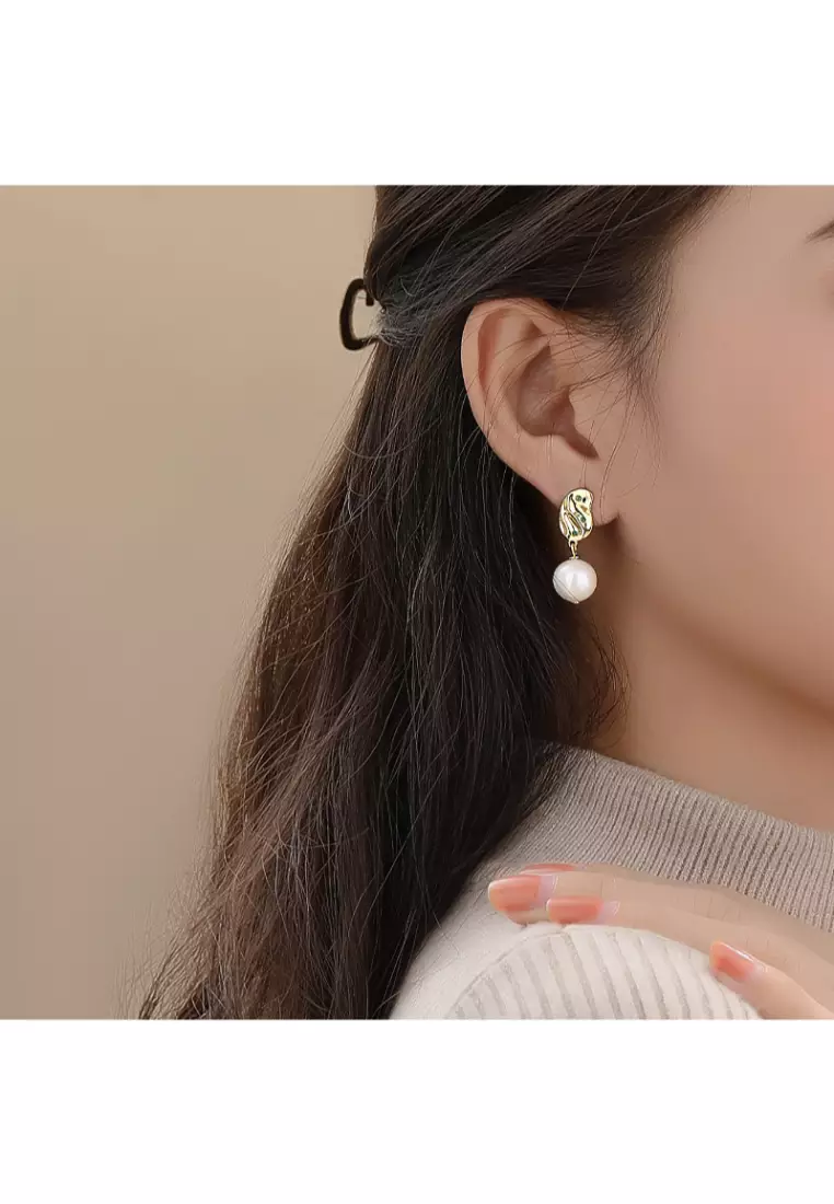 Buy Lara Luxury S925 Silver Baroque Pearl Studs for Women, Fashionable Design with Emerald Like ...