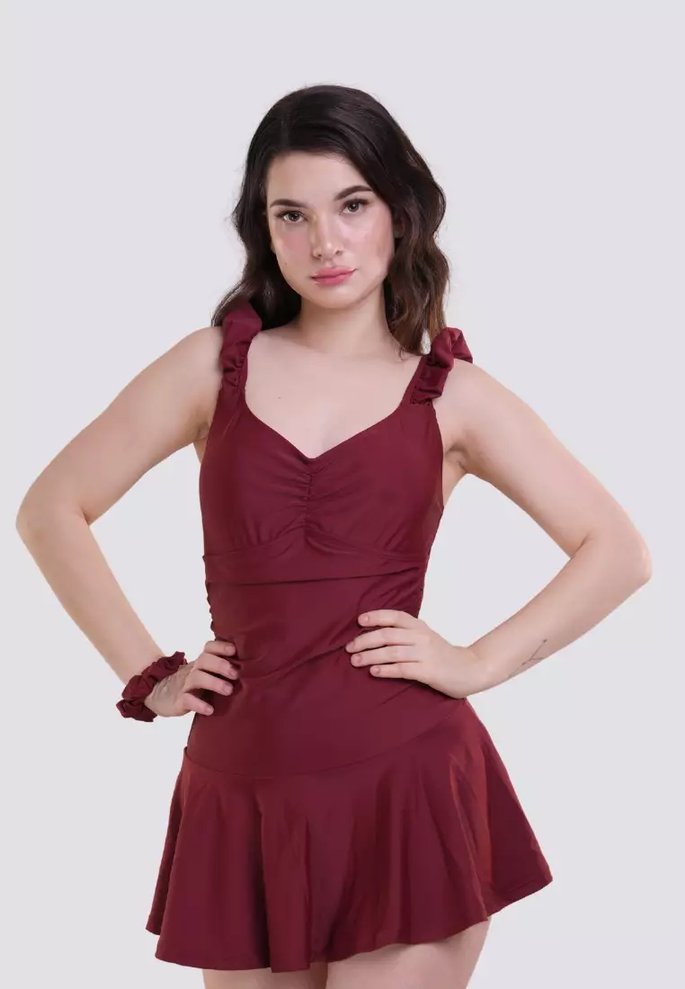 Buy SASSA Scarlet Rouge Swim Dress with Puff Sleeves Swimwear for Women ...