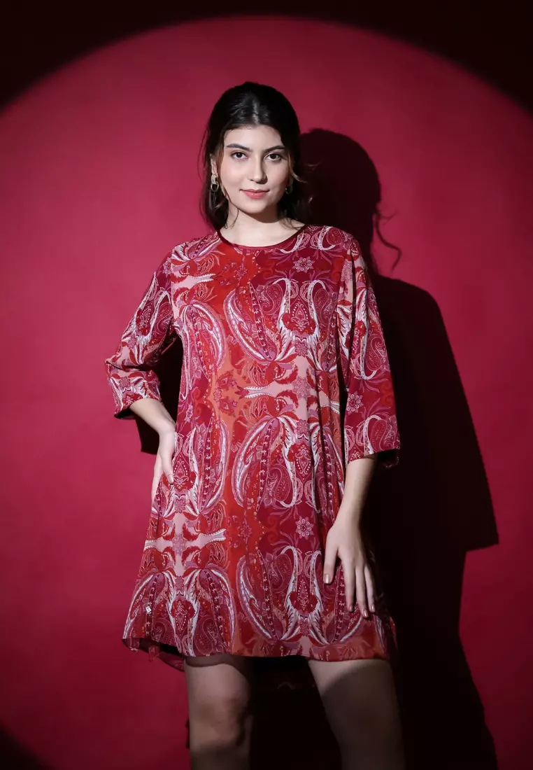 Jual Brilliant Girl Layering Floral Mini dress Chiffon In red By ...