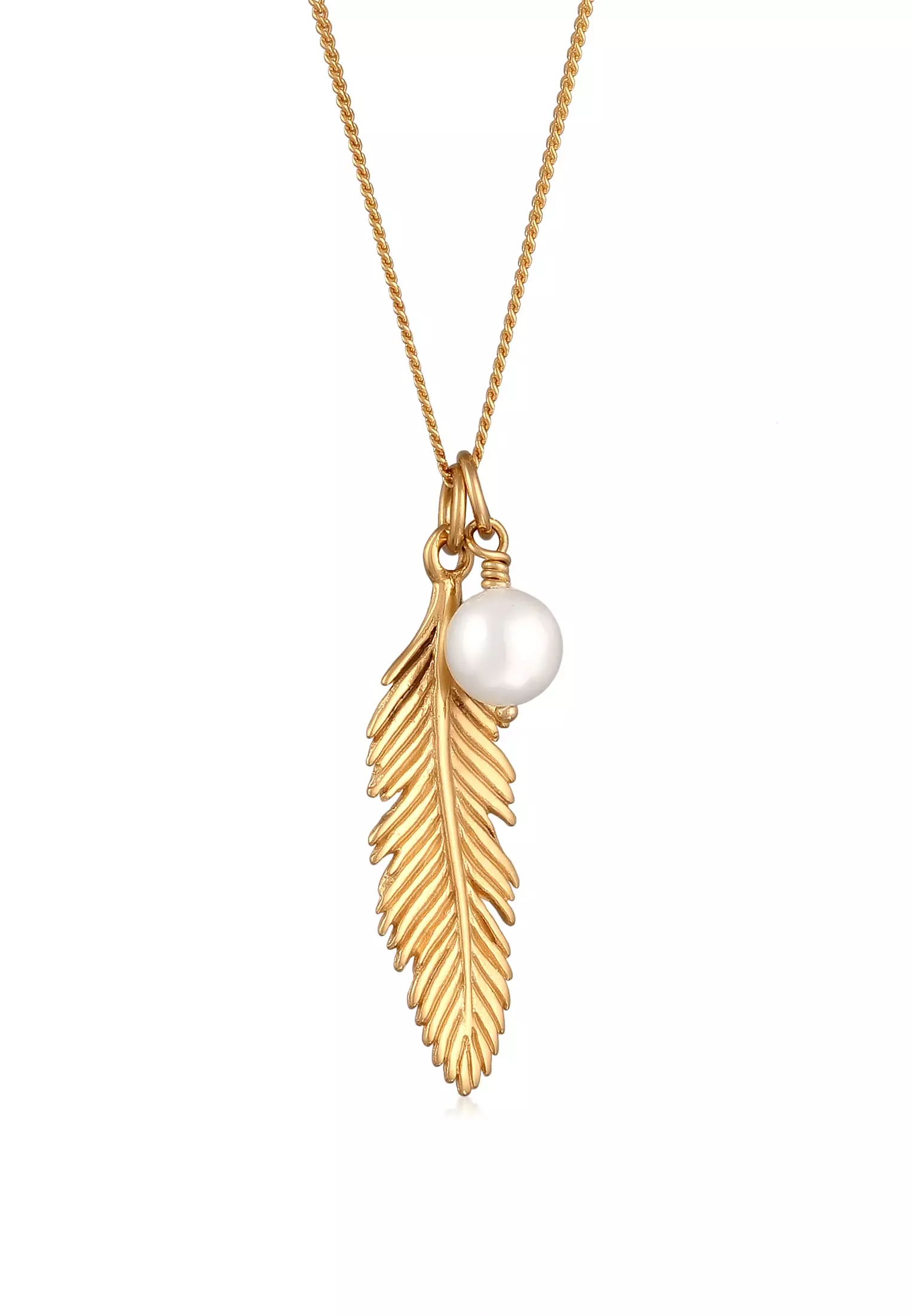 Buy ELLI GERMANY Feather Pearl Pendant Necklace – Gold-Plated Silver ...