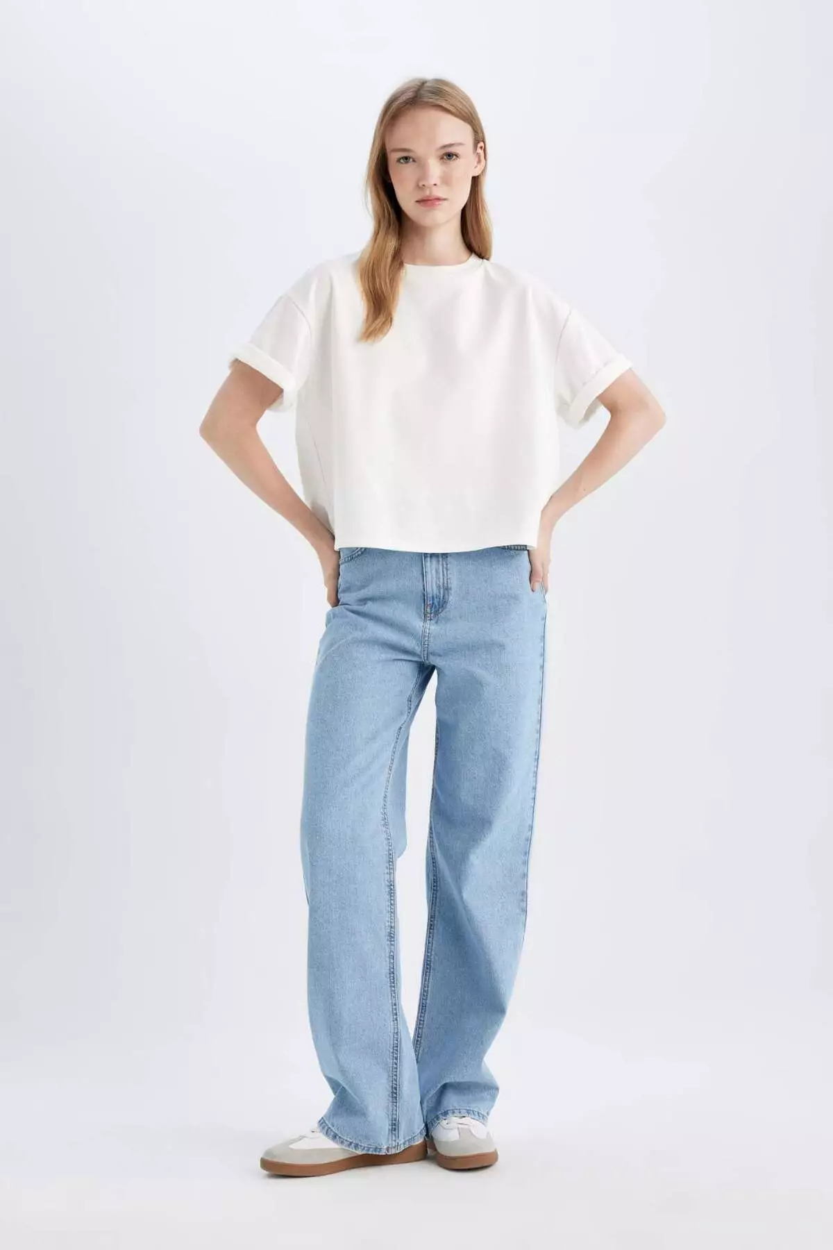 Buy DeFacto 90's Wide Leg High Waist Cut Off Leg Long Jean Washed ...