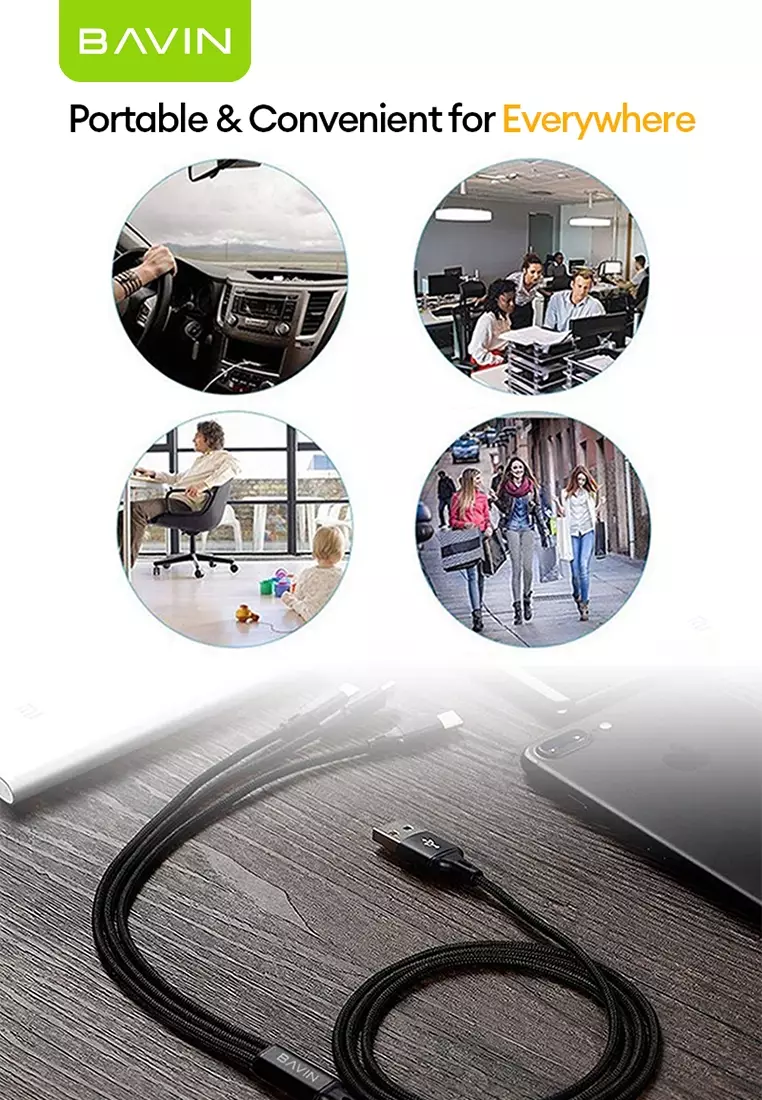 Buy BAVIN CB076 3 in 1 Fast Charging Cable 1.25 Meter Nylon Braided for ...