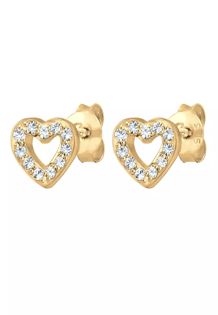 Buy ELLI GERMANY Swarovski® Crystal Heart Stud Earrings – Gold-Plated ...