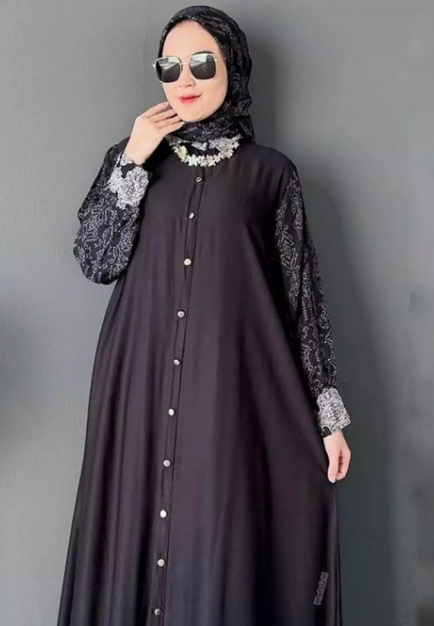 Jual Elegant Batik Tuny Gamis Etnik Hitam | Dress Party Modern Premium ...