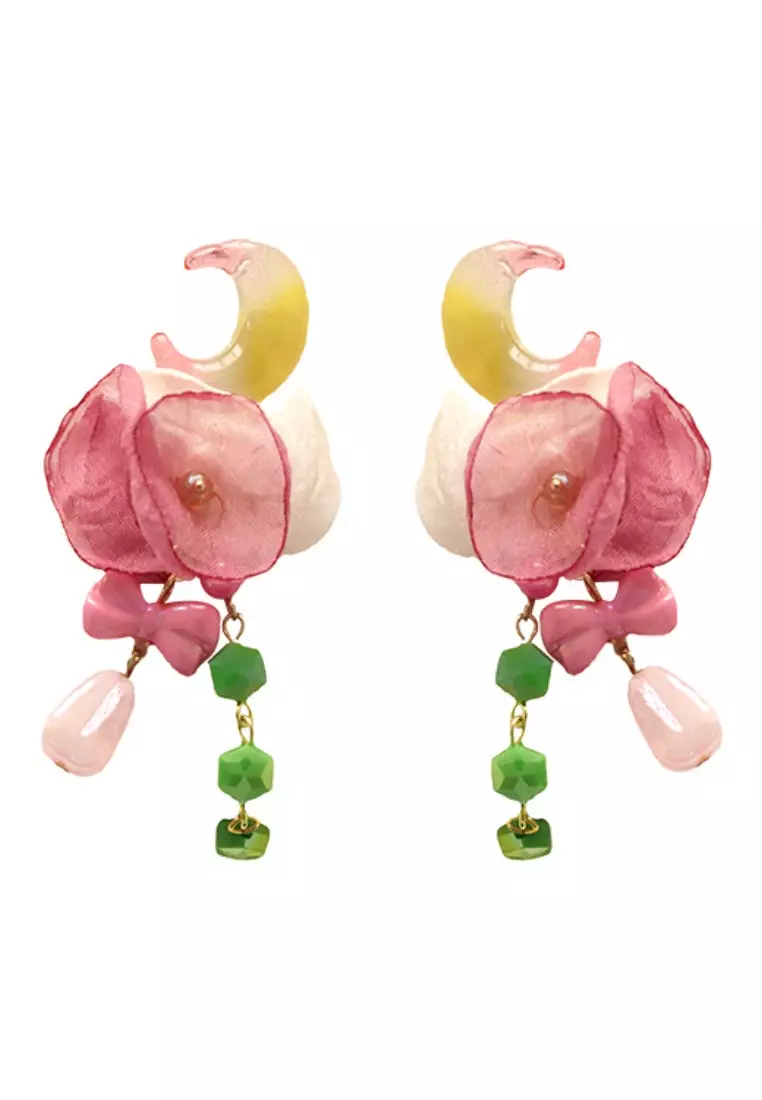 Buy Sunnydaysweety Summer Petal Crescent Color Green Jade Earrings ...