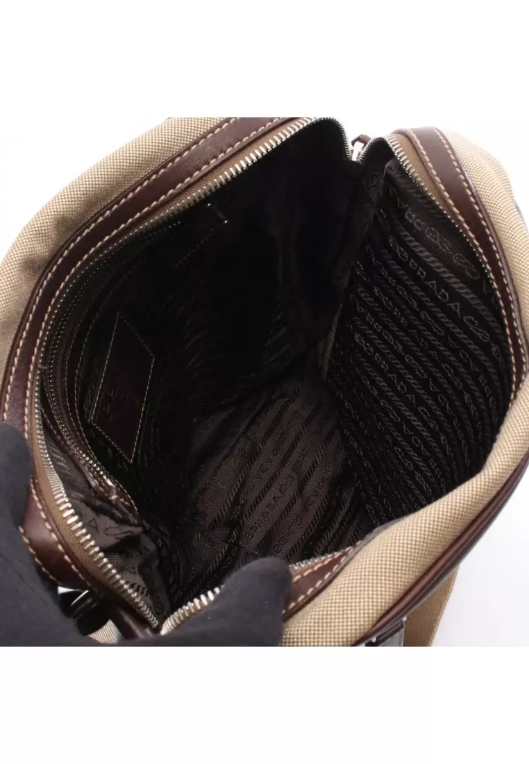 Buy Prada Pre-Loved Prada logo jacquard Shoulder bag canvas leather ...