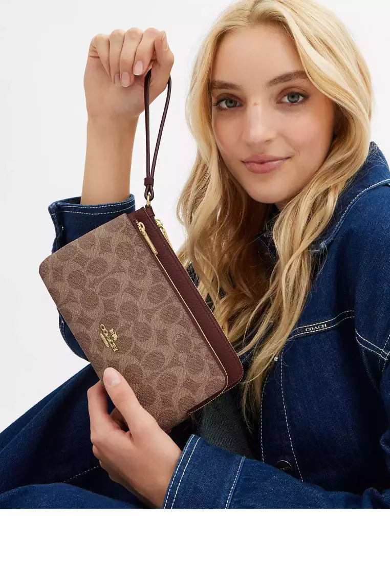 Coach Double Zip Wallet In Signature Canvas 2025 | Buy Coach Online ...