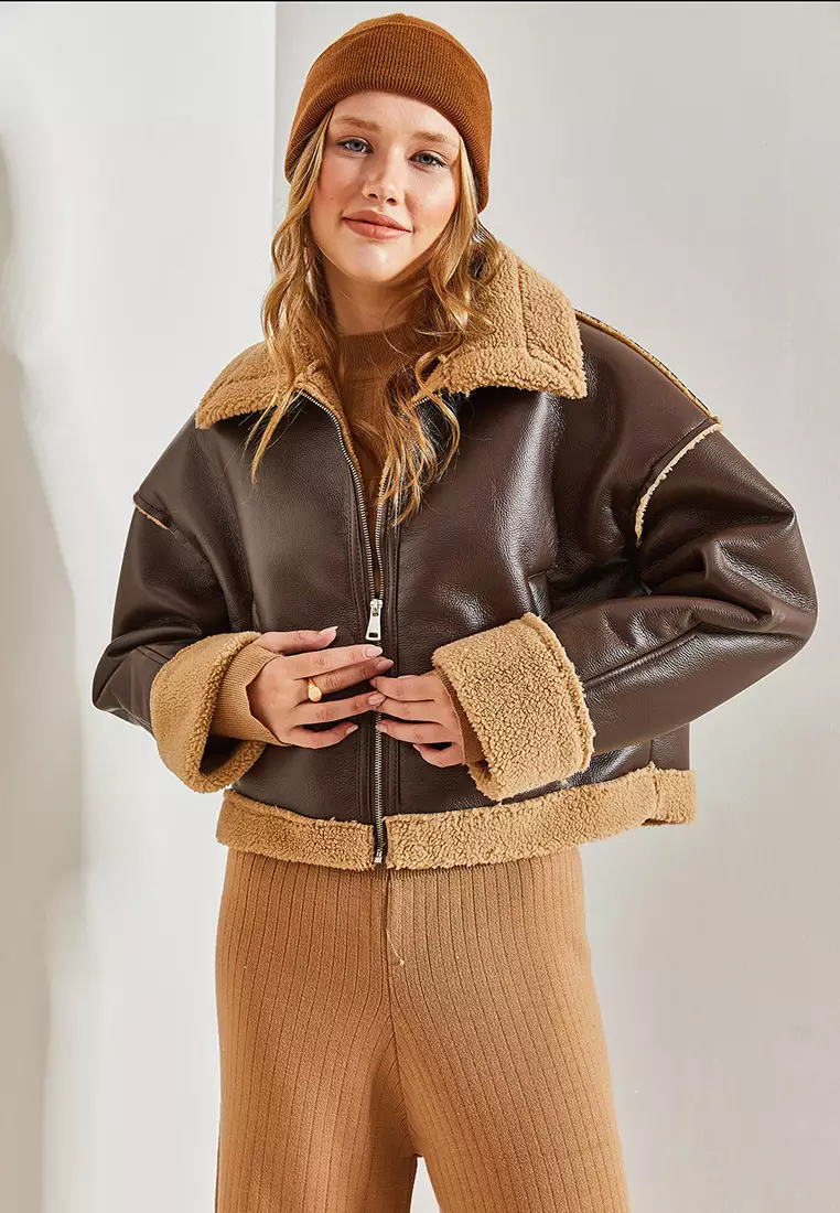 Buy Bianco Lucci Furry Leather Coat with Side Pockets Online | ZALORA ...