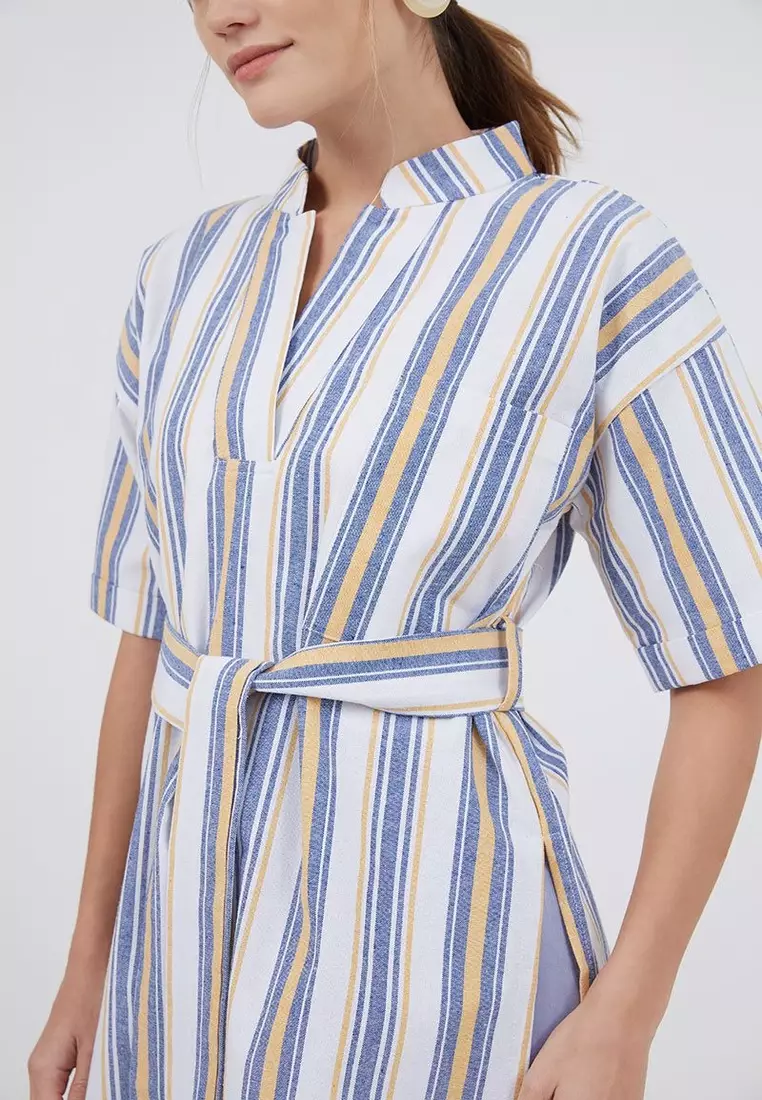 Jual Berrybenka Label Garcyana Tied Linen Stripes Top Multi Color ...