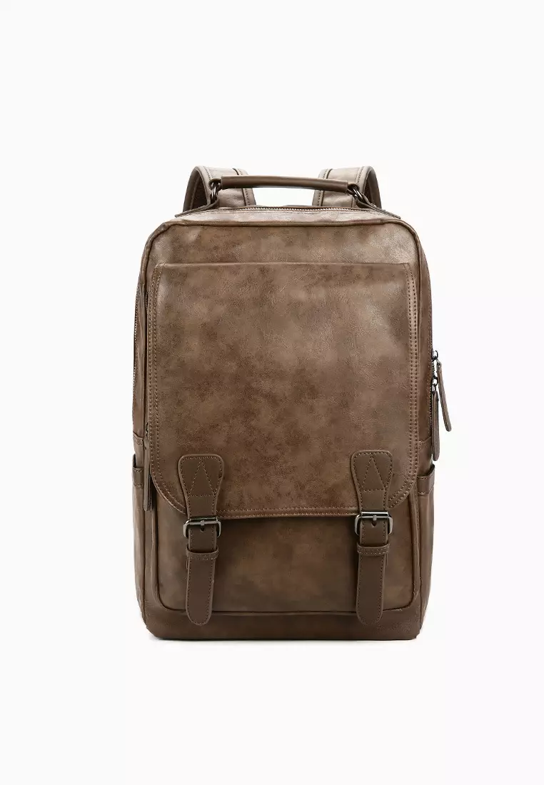 Buy Lara Solid Front flap Backpack for Men - Brown 2025 Online | ZALORA ...