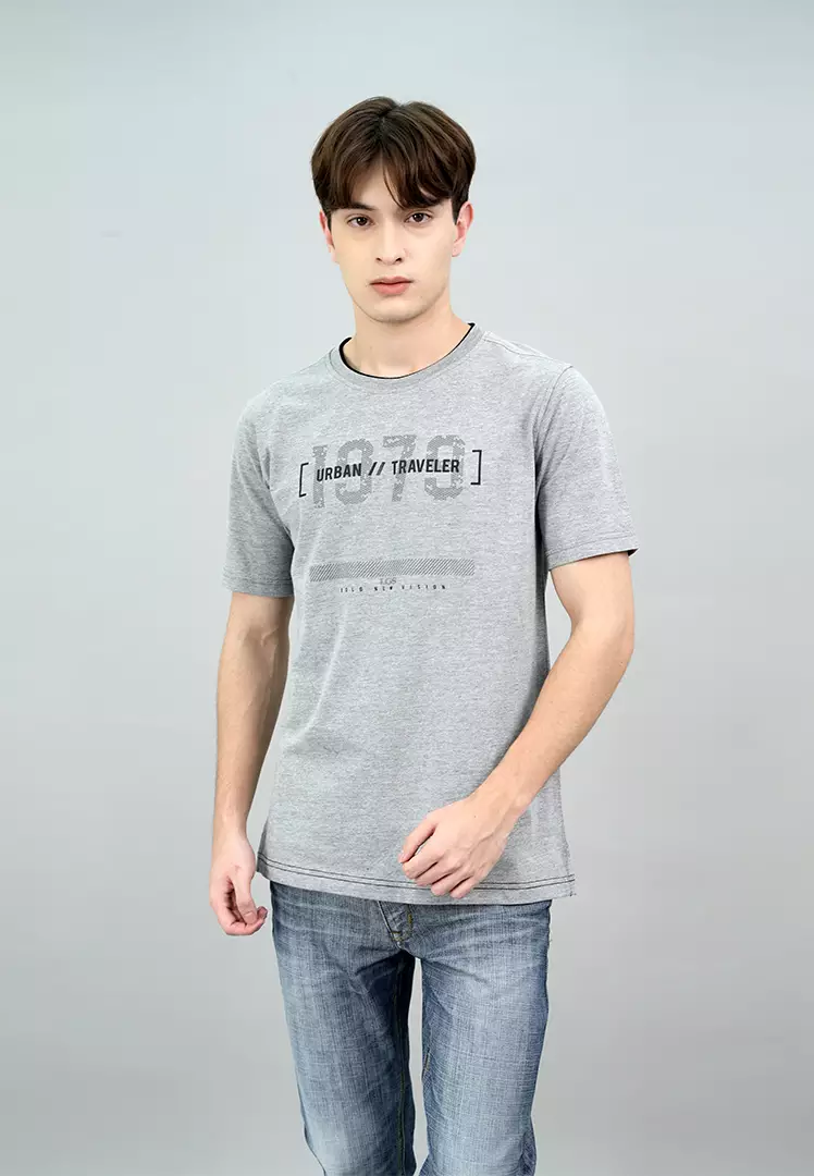 Jual LGS LGS - Kaos Casual Pria Lengan Pendek Motif Sablon Warna Abu ...