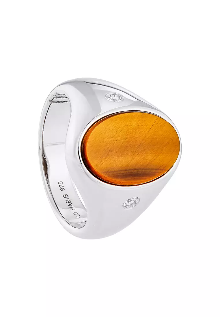 Buy HABIB HABIB Oval Tiger Eyes and Diamond Men's Ring in 925 Silver ...