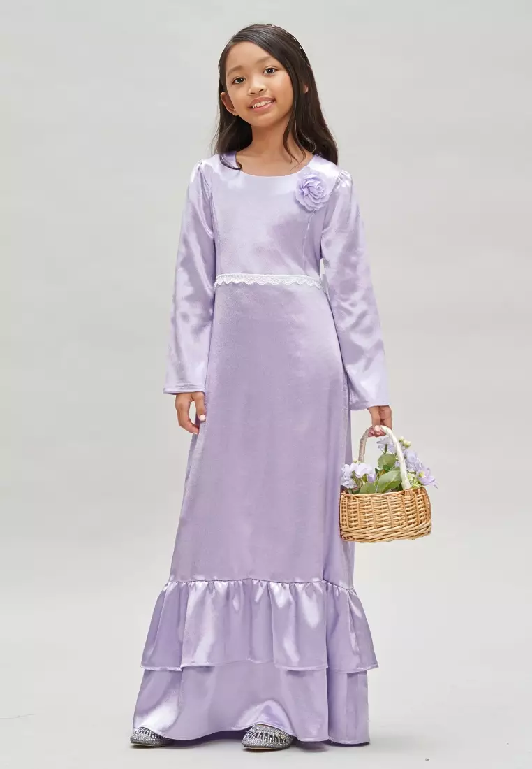 Buy Loveaisyah Girl Lilac Dress with Flower Brooch Baju Hari Raya 2025 ...