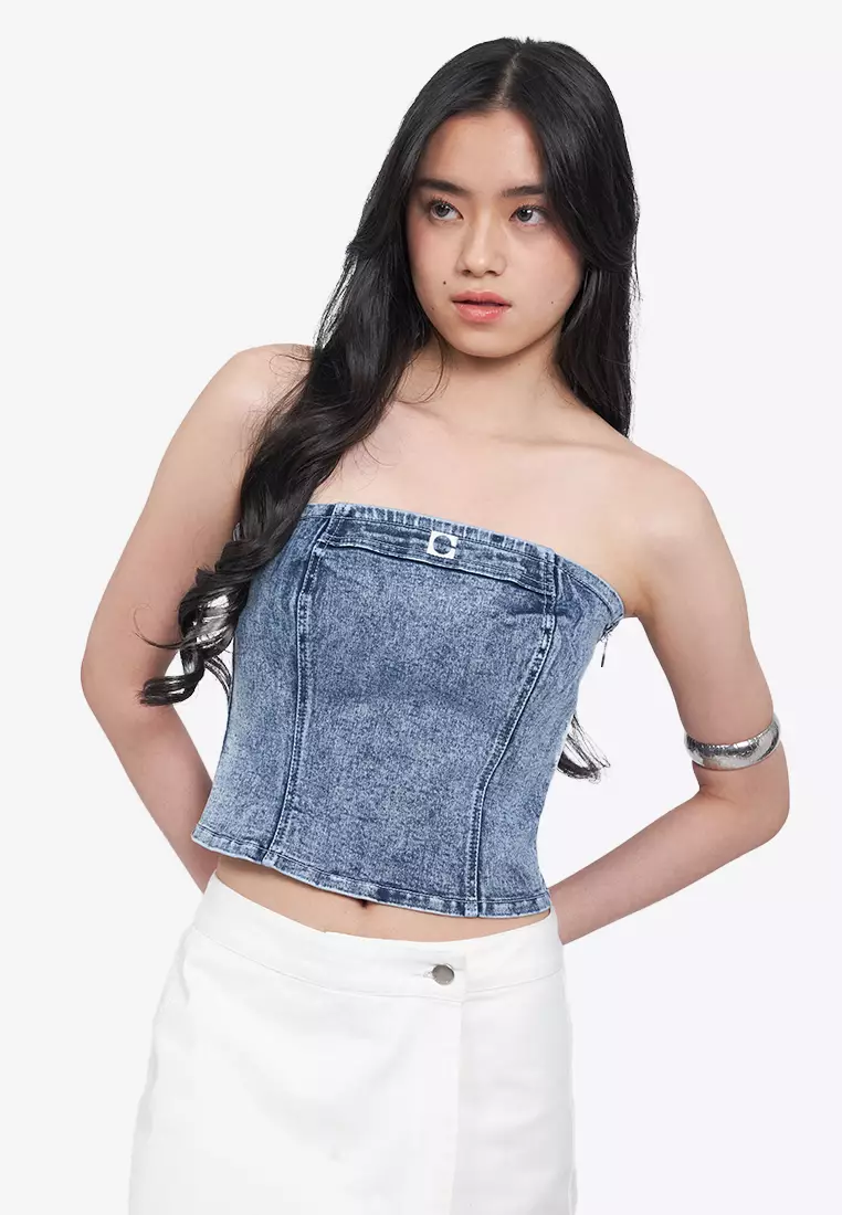 Jual COLORBOX Denim Tube Top Original 2025 | ZALORA Indonesia