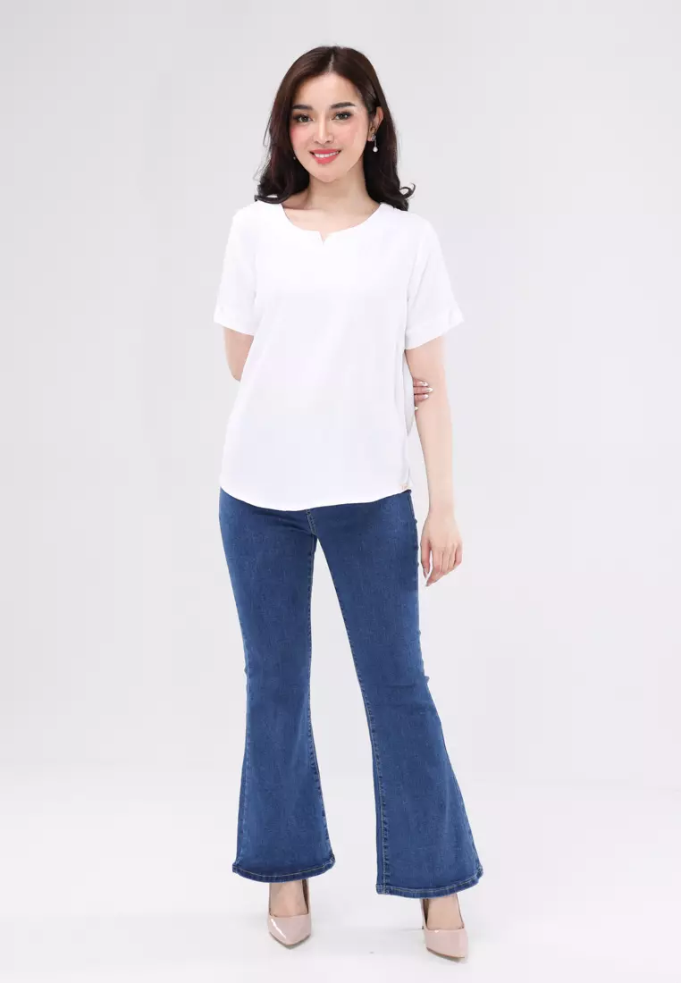 Buy Redgirl Bold Twill Short Sleeves Round Neck Blouse 2026 Online ...