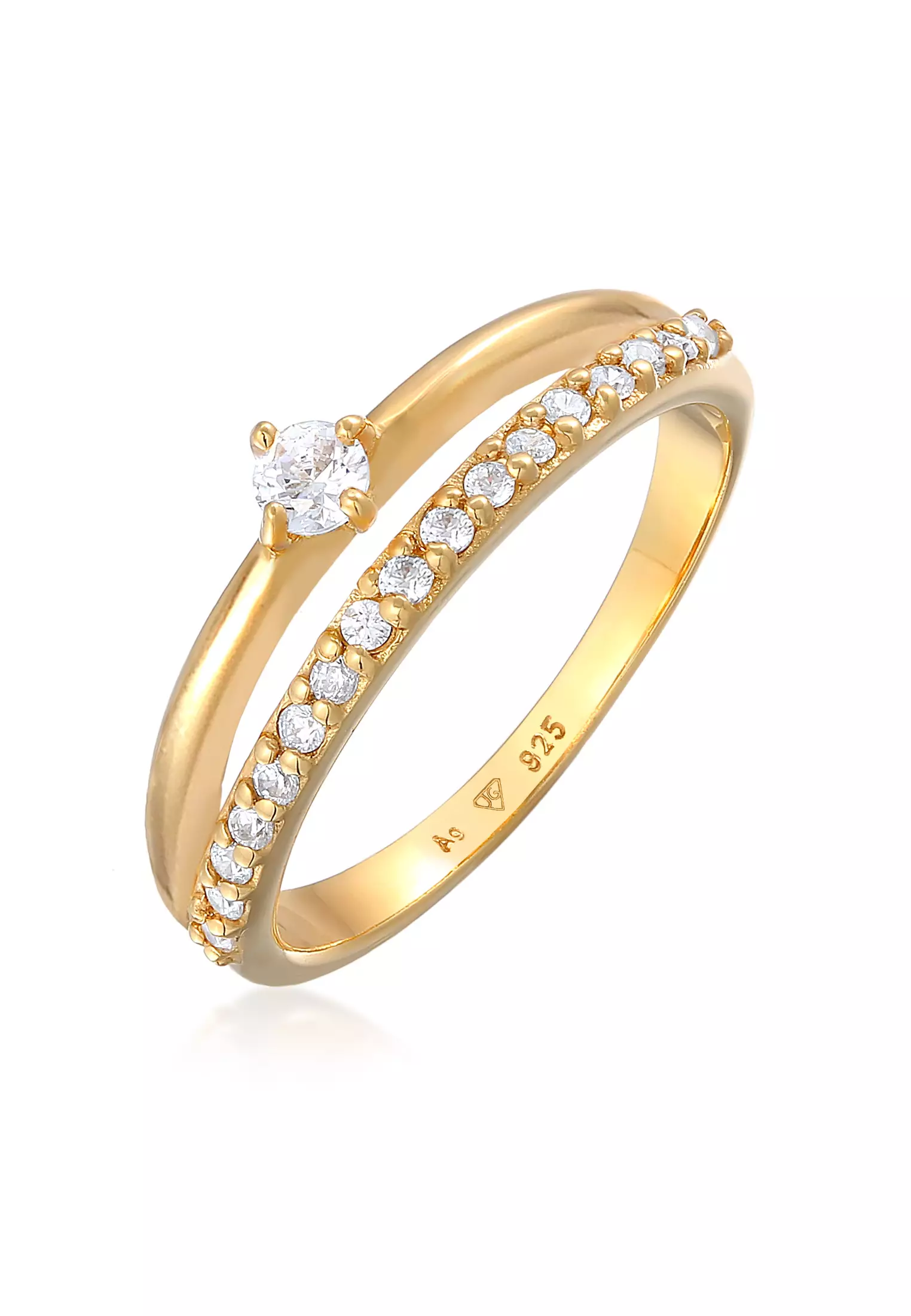 Buy ELLI GERMANY Zirconia Solitaire Ring with Split Band – Gold-Plated ...