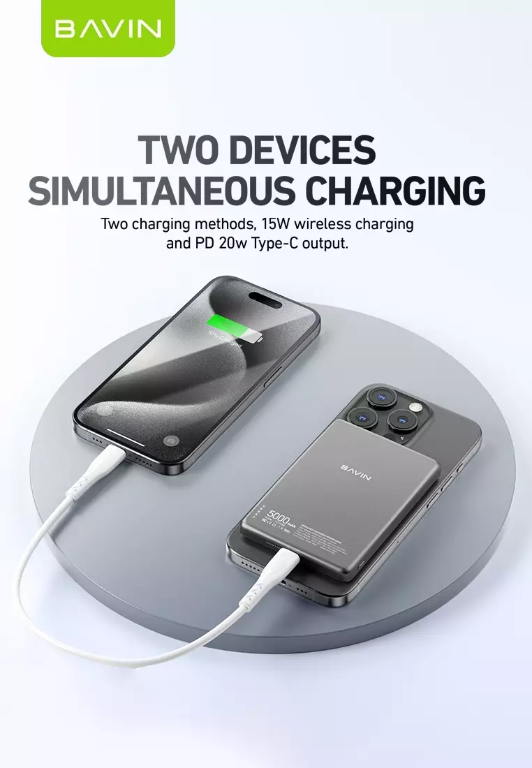Buy BAVIN PC1095 5000mAh 15W Fast Charging Magnetic Wireless Ultra Thin Powerbank PD Type-C 20W ...