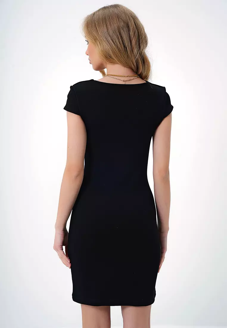 Buy Alacati Women's Black Square Neck Double Slit Mini Dress Alc-X13351 ...